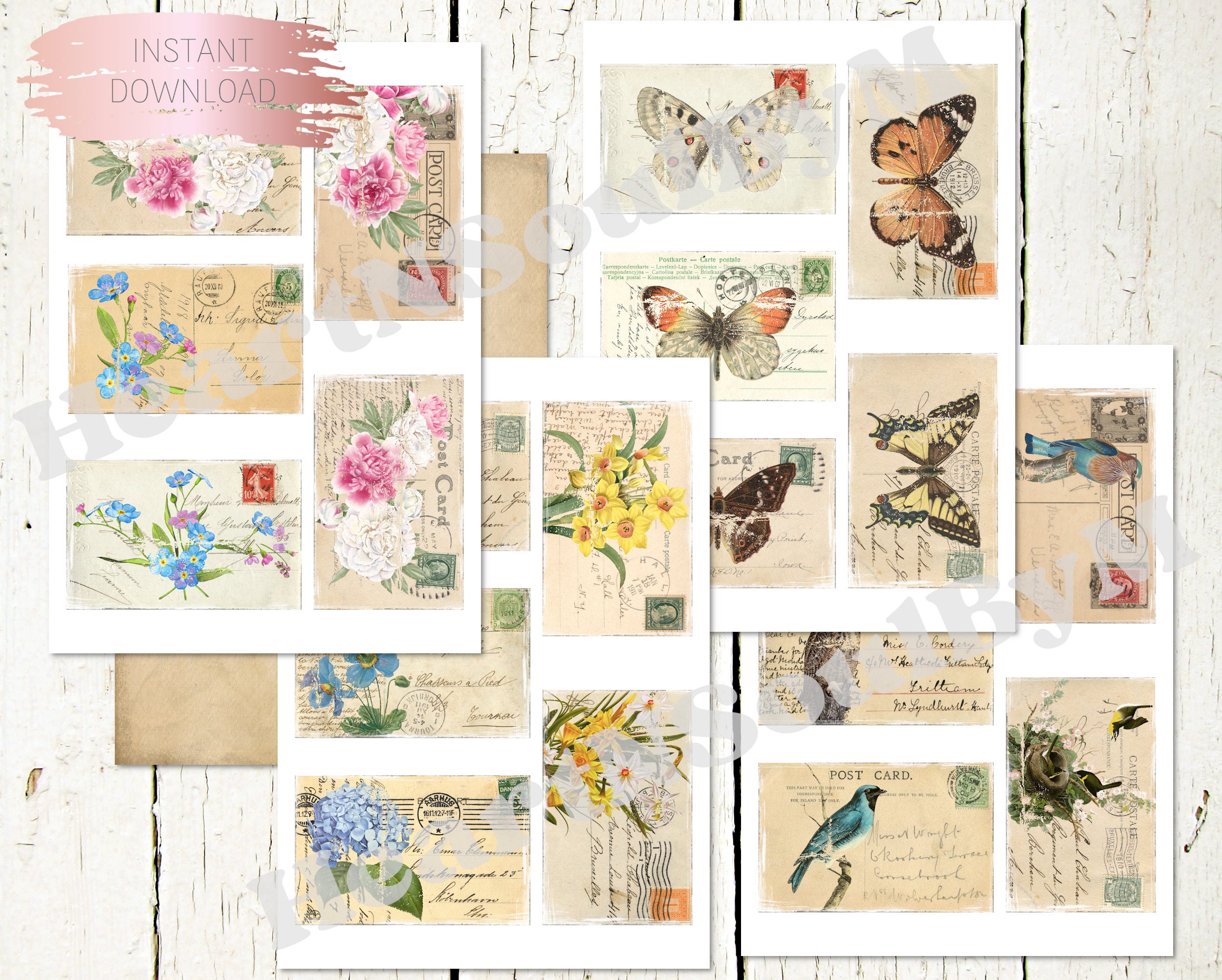 Printable Distressed Postcards, Vintage Images, Digital Vintage ...