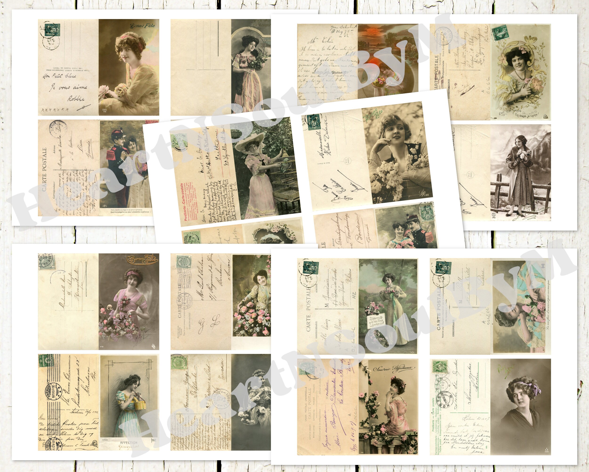 Printable Miniature Vintage Postcards, Vintage Ephemera, Digital ...