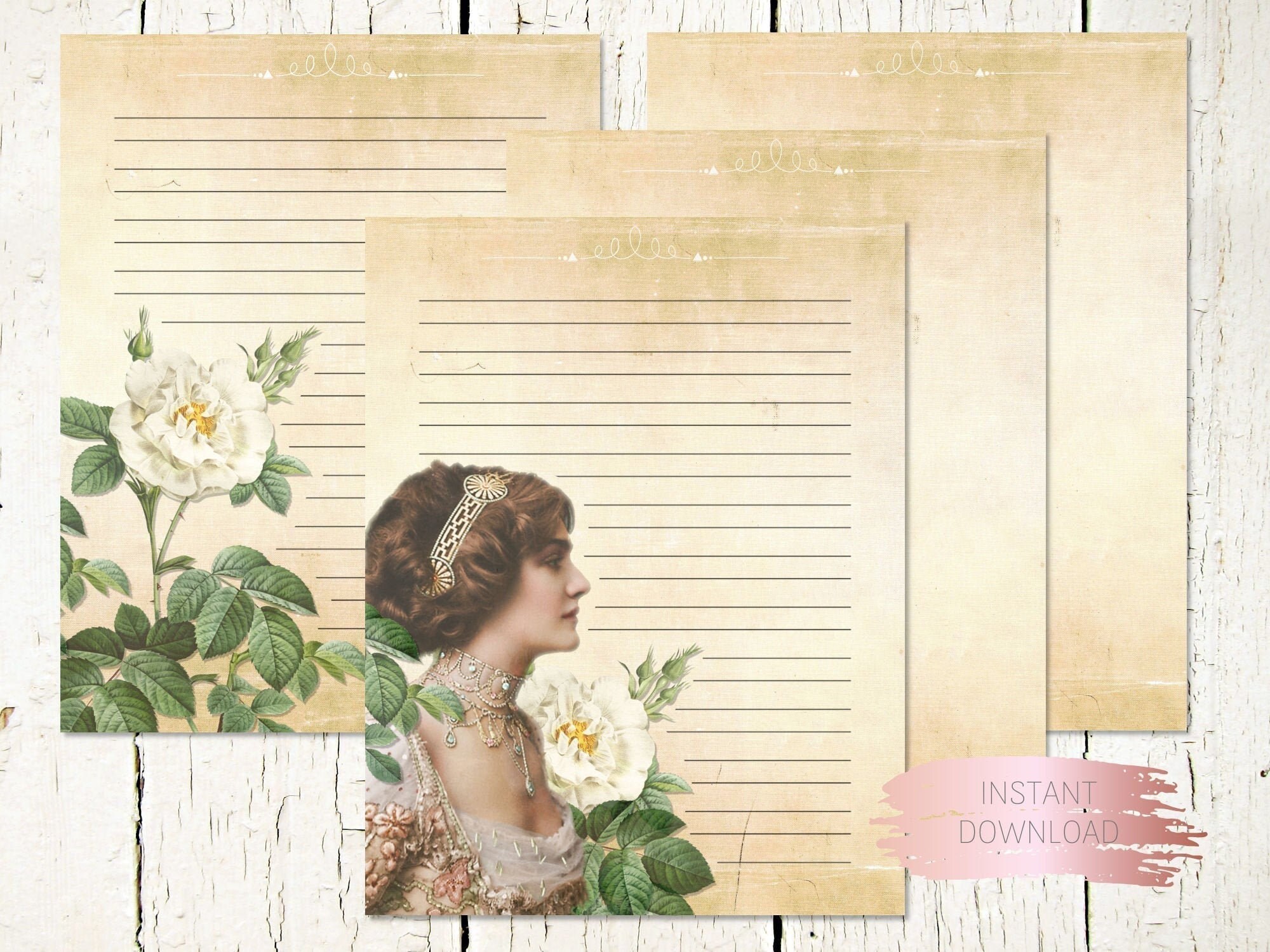 Printable Vintage Stationery Paper, Digital Writing Paper, Digital ...