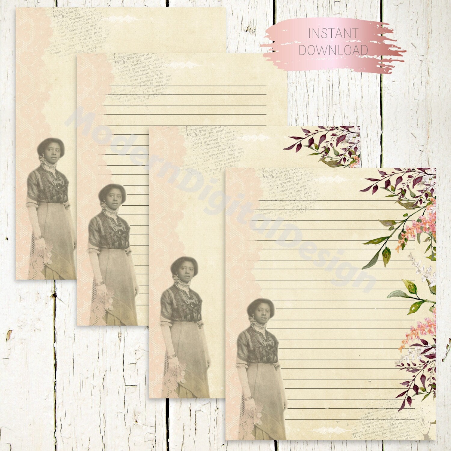 Printable Vintage Stationery Paper, Digital Writing Paper, Digital ...