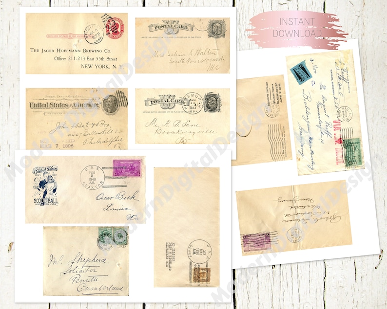 Printable Vintage Ephemera, Printable Vintage Envelopes, Digital ...