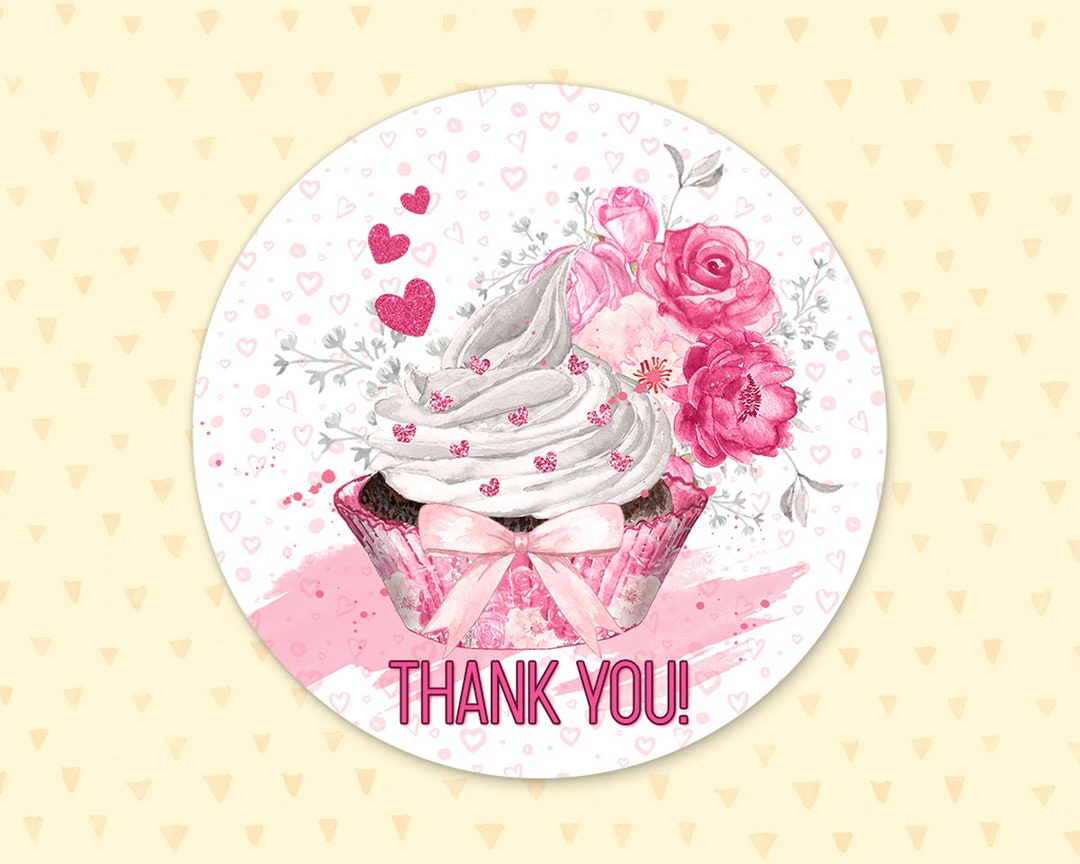 Watercolor Cupcake Thank You Sticker Sheet, Bakery Stickers, Shipping ...