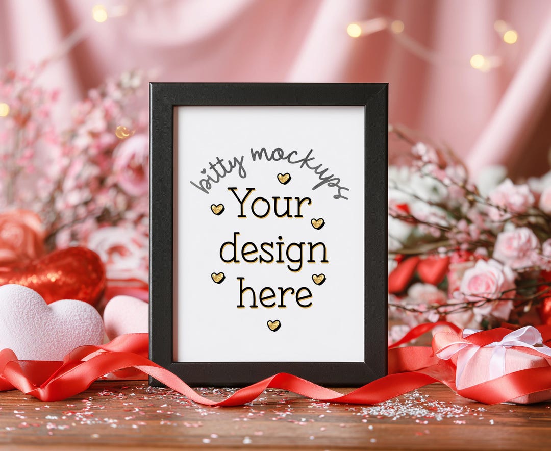 Black Photo Frame Mockup, Valentine's Day Mockup, Girly Mockup, Hearts, Vertical Photo Mockup ...