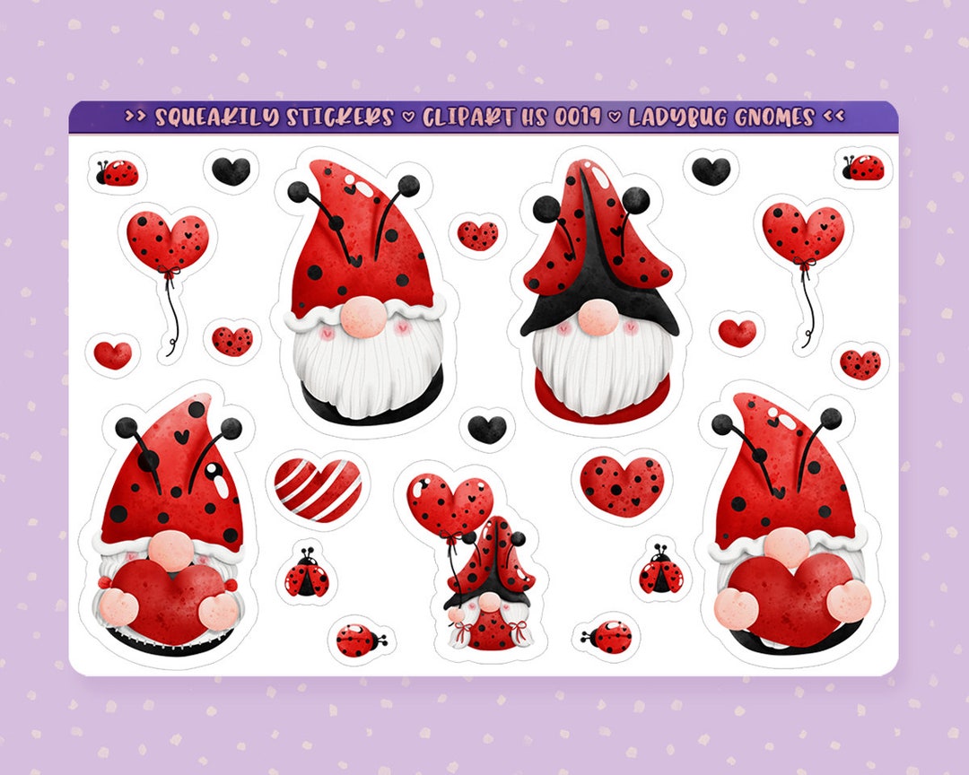 Ladybug Gnomes Sticker Sheet, Clipart Sticker Sheet, Watercolor Gnomes ...