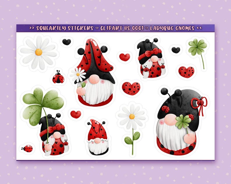 Ladybug Gnomes Sticker Sheet, Clipart Sticker Sheet, Spring Sticker ...