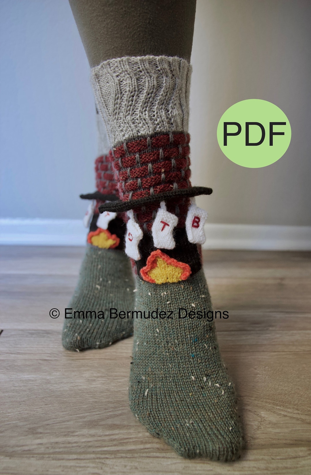 Chimney Christmas Socks Knitting Pattern: 3D Design, Ugly Christmas ...
