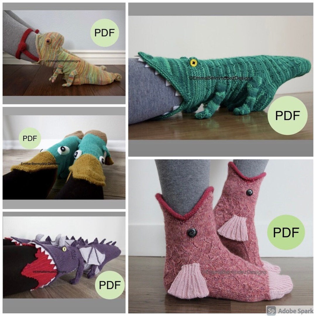 Funky Animal Socks Knitting Pattern Bundle | Crocodile, Dragon, Fish ...