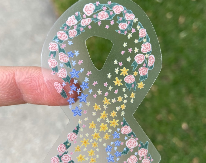 Floral Breast Cancer Awareness Ribbon, Clear Vinyl Sticker - Etsy