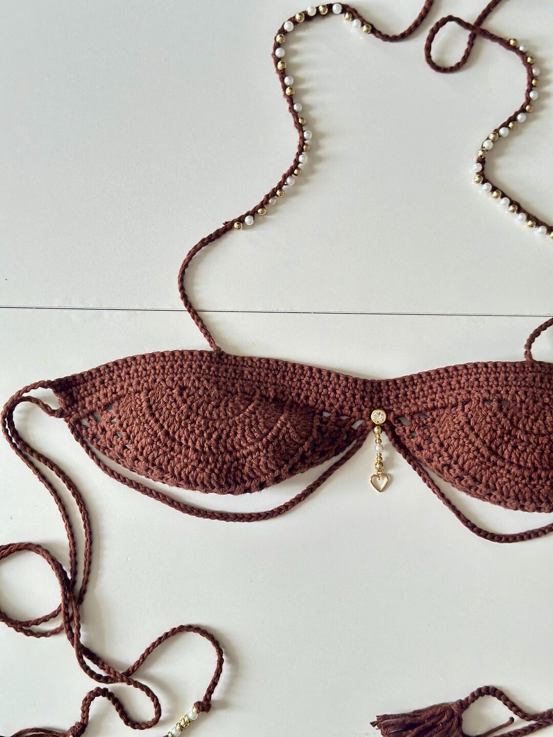 Noara – Handmade Beaded Crochet Bandeau Top in Earth Brown - Etsy