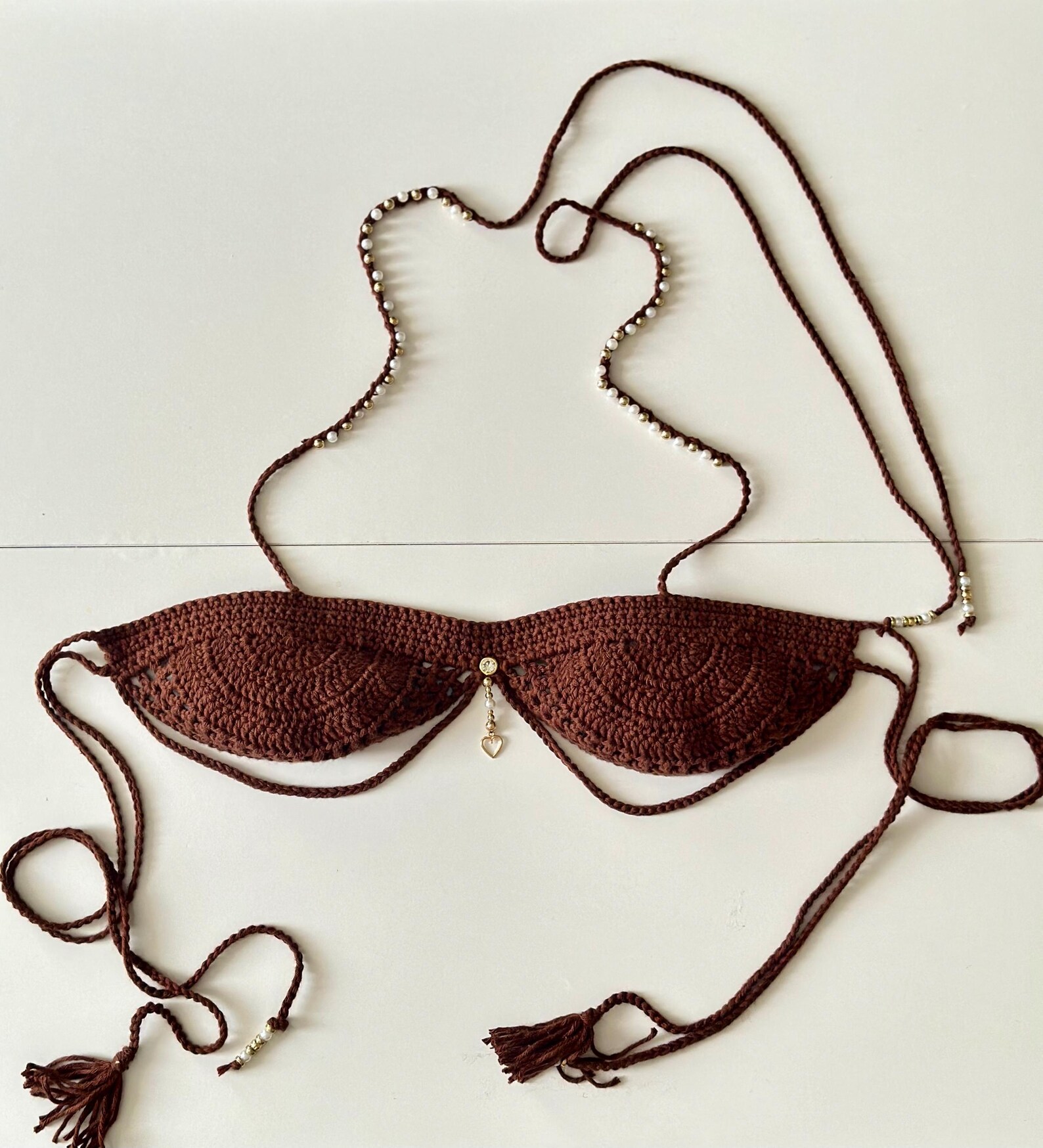 Noara – Handmade Beaded Crochet Bandeau Top in Earth Brown - Etsy