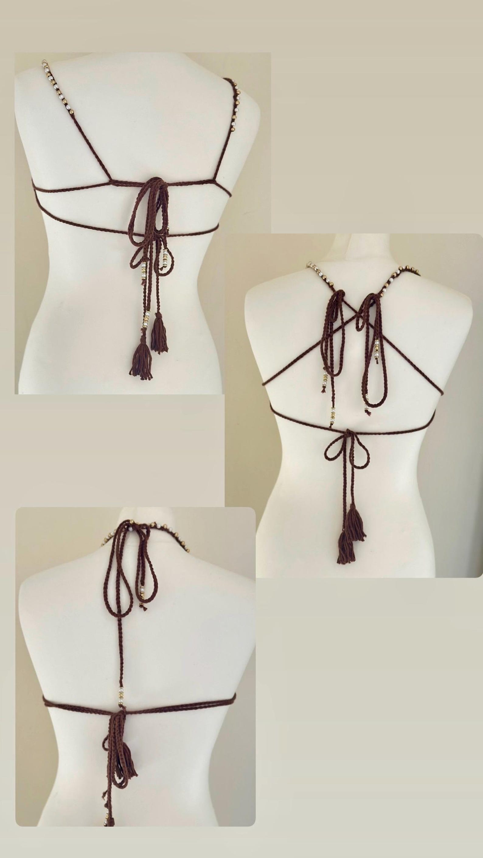 Noara – Handmade Beaded Crochet Bandeau Top in Earth Brown - Etsy