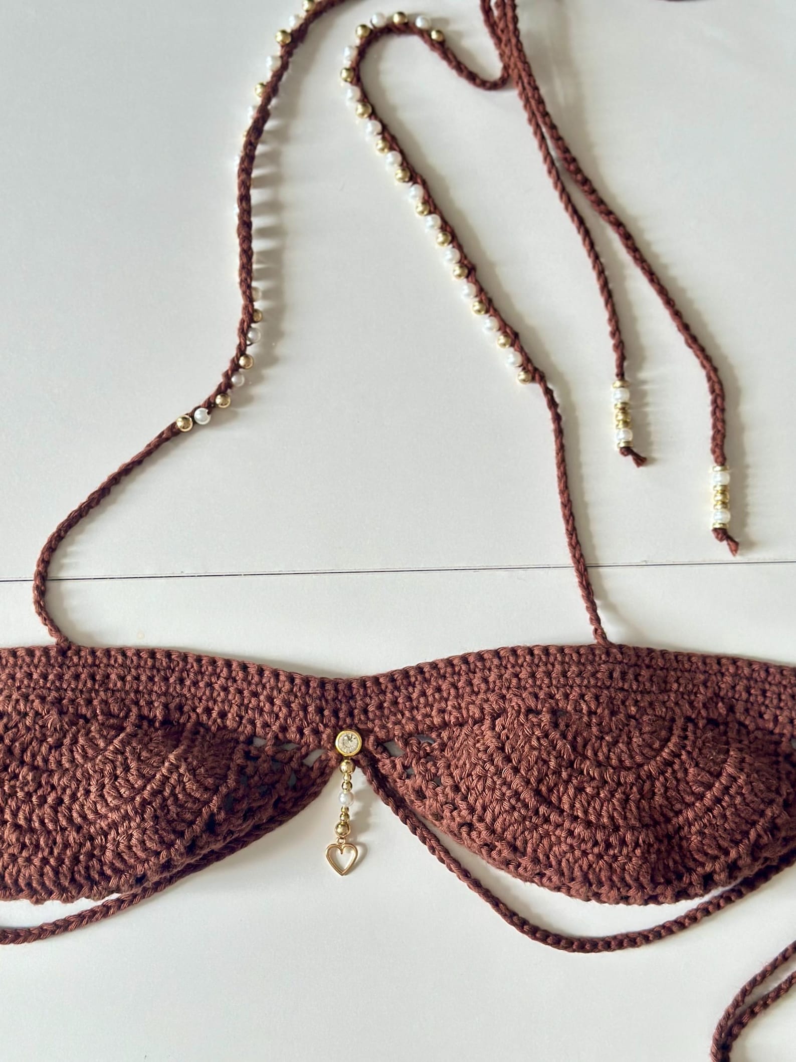 Noara – Handmade Beaded Crochet Bandeau Top in Earth Brown - Etsy