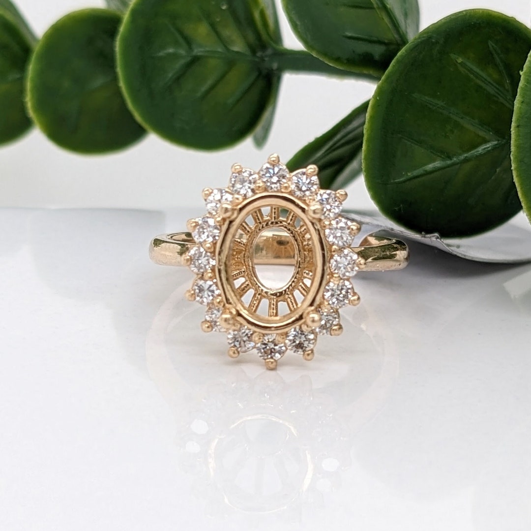 Pretty Sunburst Ring Semi Mount in 14K Solid Yellow Gold W Natural ...