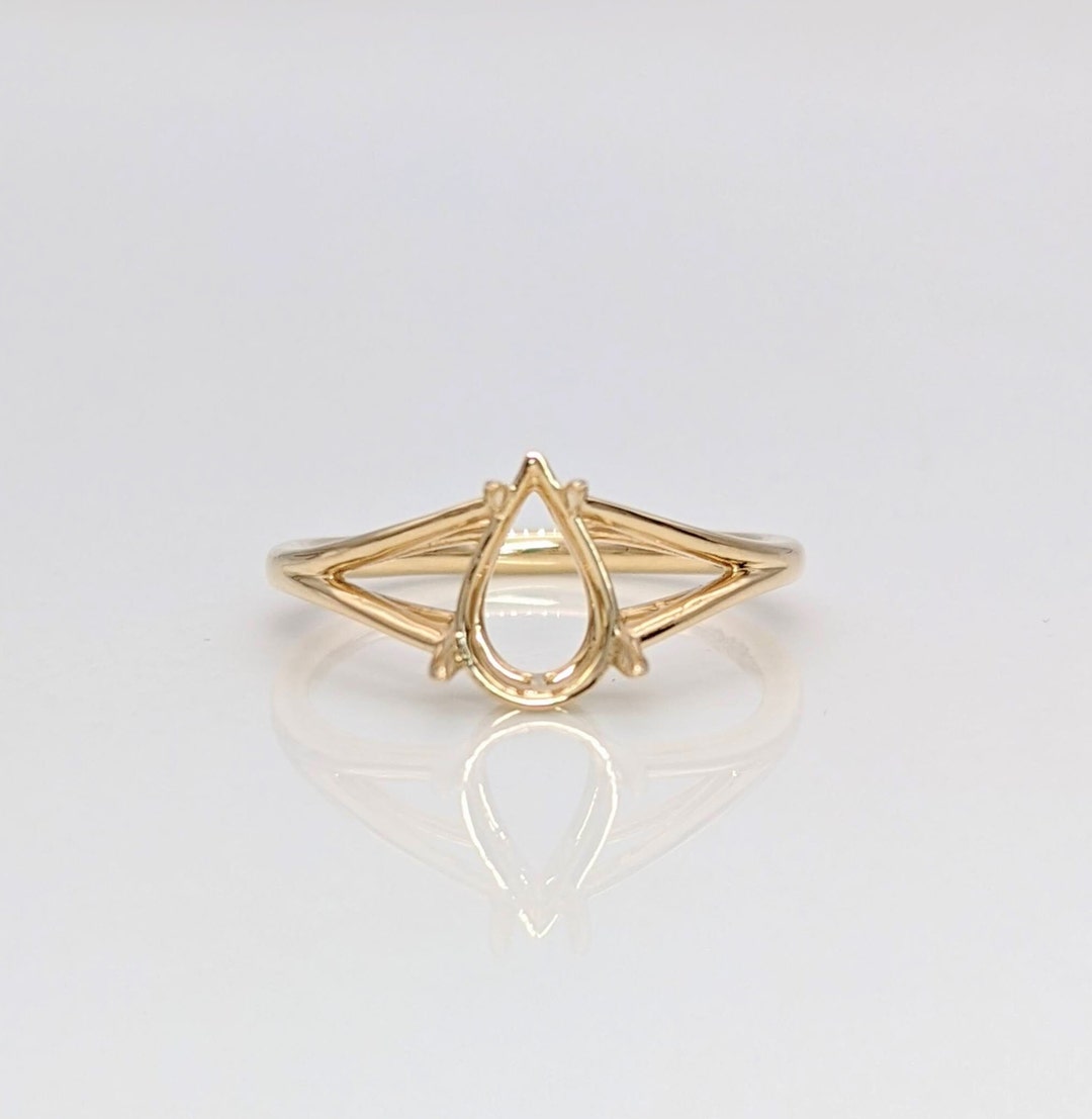 Pear Shape Ring Mount in 14K Solid Gold With a Split Shank I Tear Drop ...