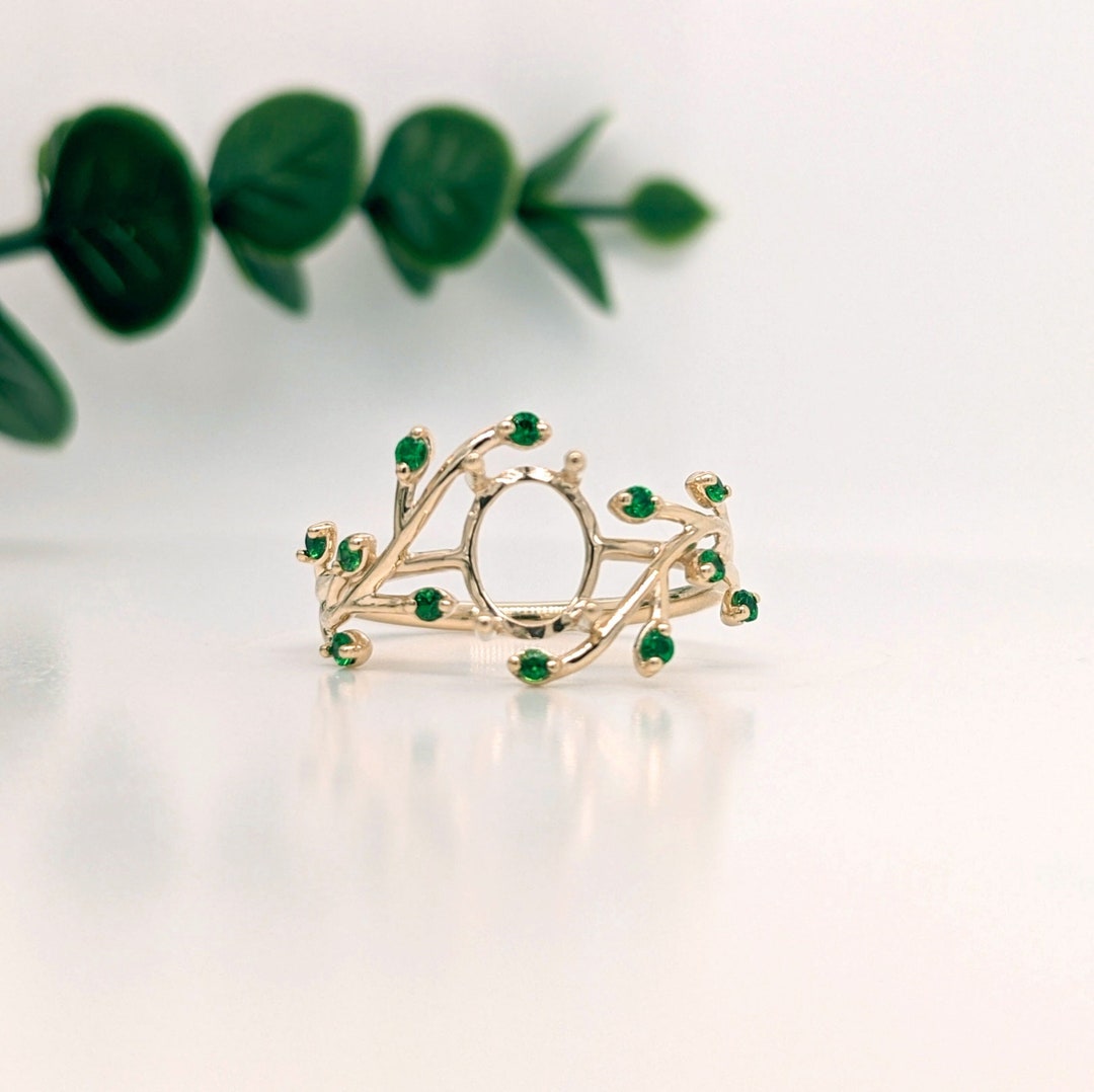 Nature Inspired Vine Ring Semi Mount W Natural Green Tsavorite Accents ...