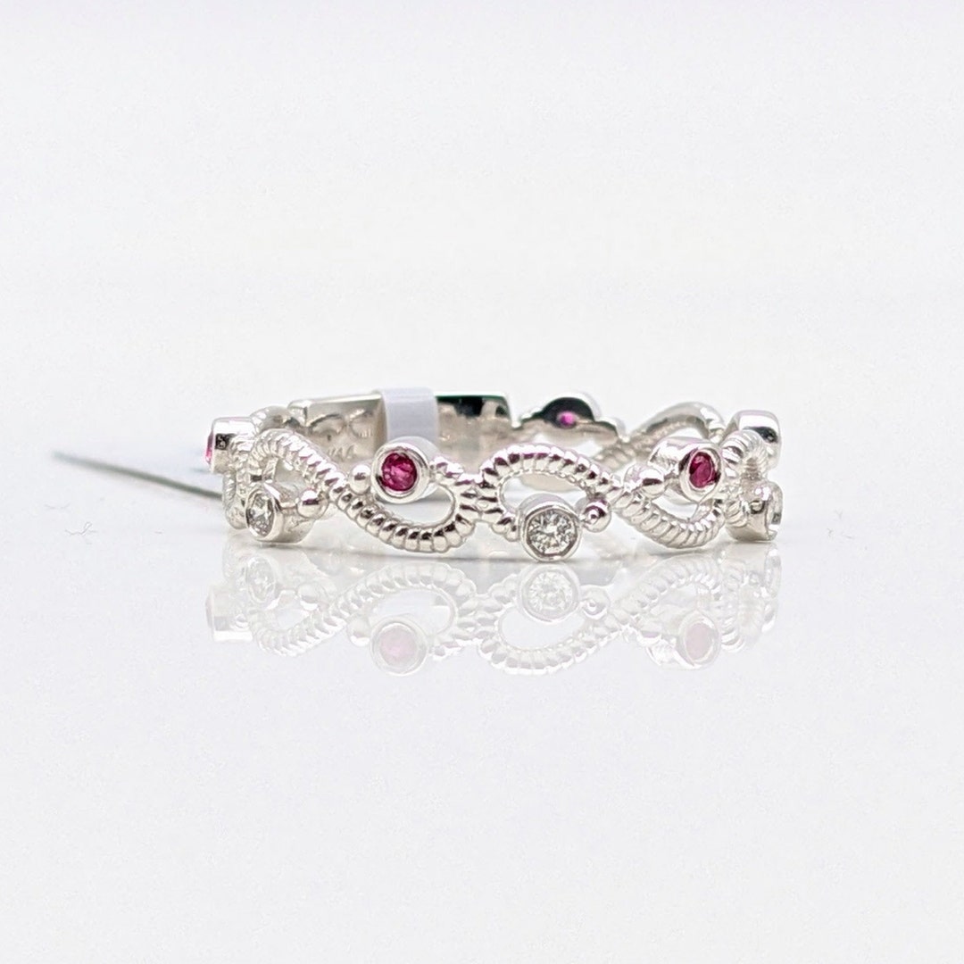 14k Gold Infinity Design Band With Round Accent Ruby and Diamond - Etsy