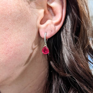 Dangly Pigeon Blood Red Ruby Drop Earrings in 14k Solid White Gold With ...