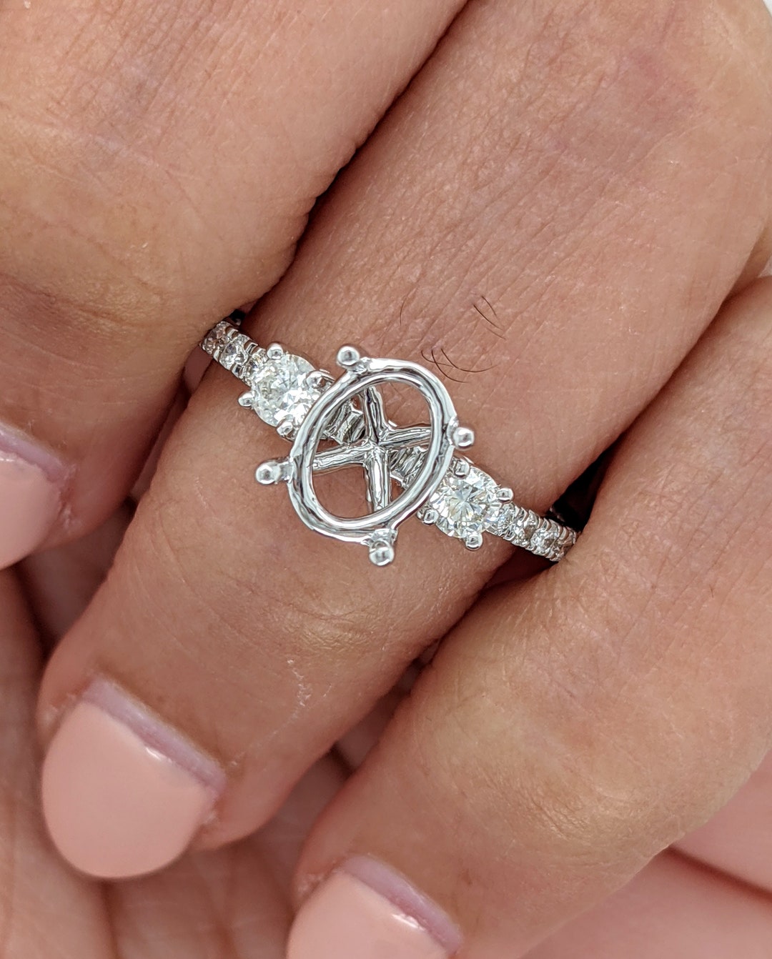 Oval Ring Setting With Accent Diamonds in 8x6mm 14k Solid Gold White ...