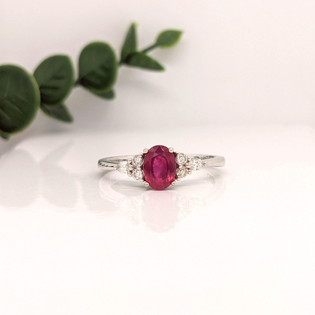 Bright Red Ruby Ring W Natural Earth Mined Diamond Accents in Solid 14k ...