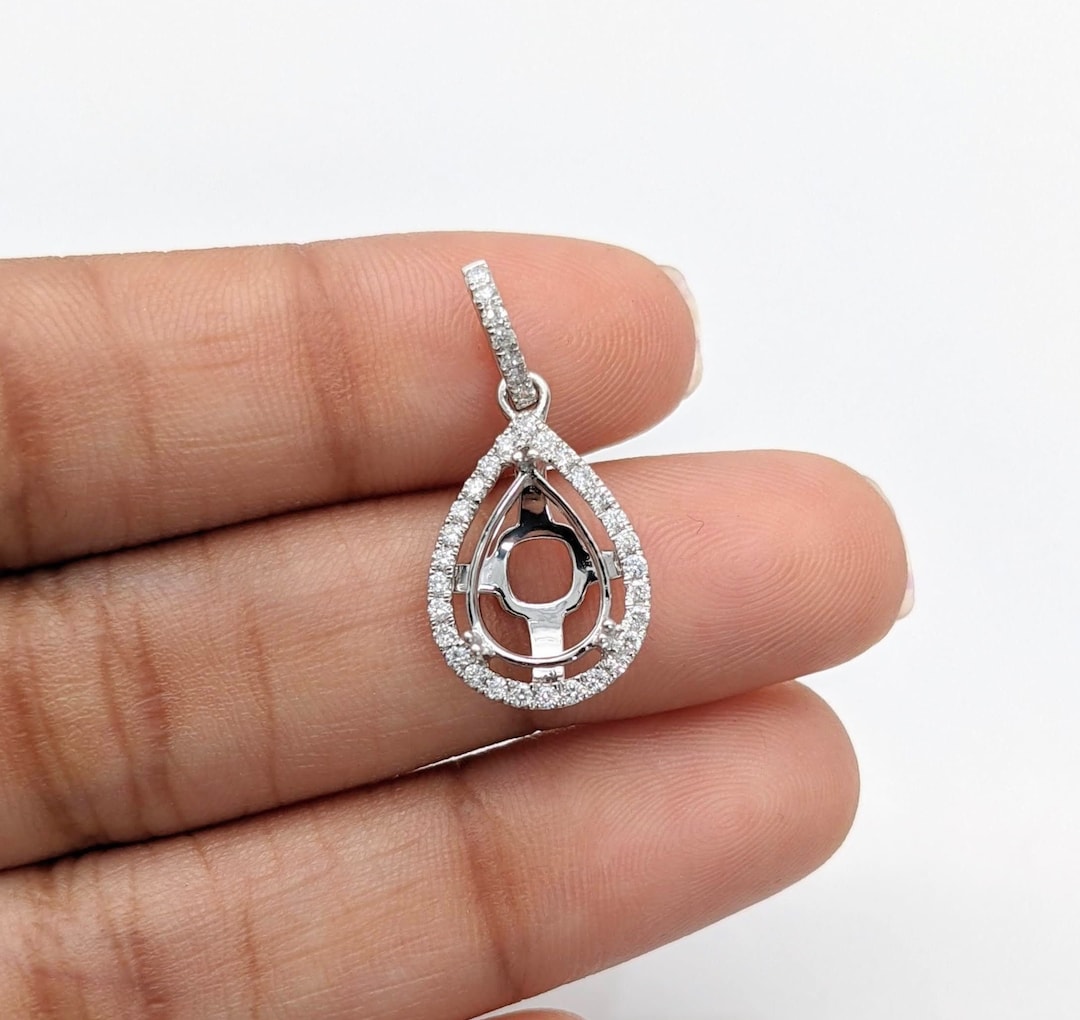Gorgeous Natural Diamond Halo Pendant Setting: 14K Solid Gold ...