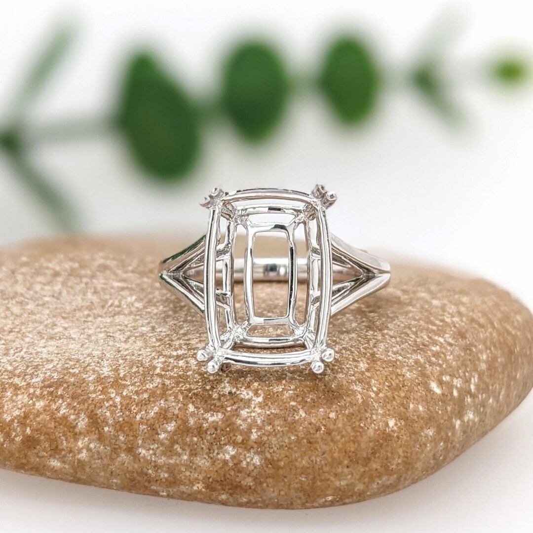 Classic Solitaire Ring Mount in Solid 14K White Gold || Cushion Cut ...