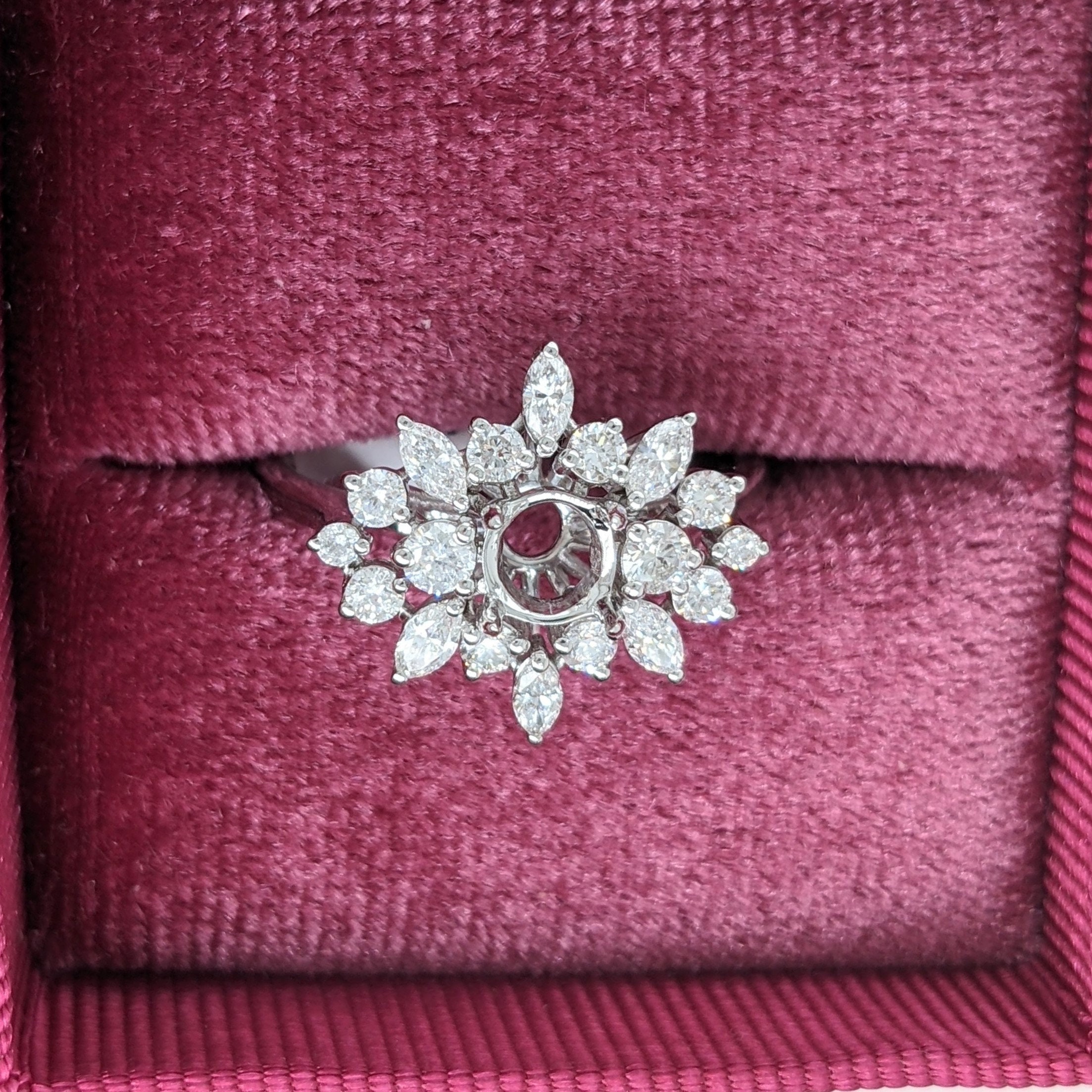 Sunburst Natural Diamond Halo Ring Semi Mount in 14K Solid - Etsy