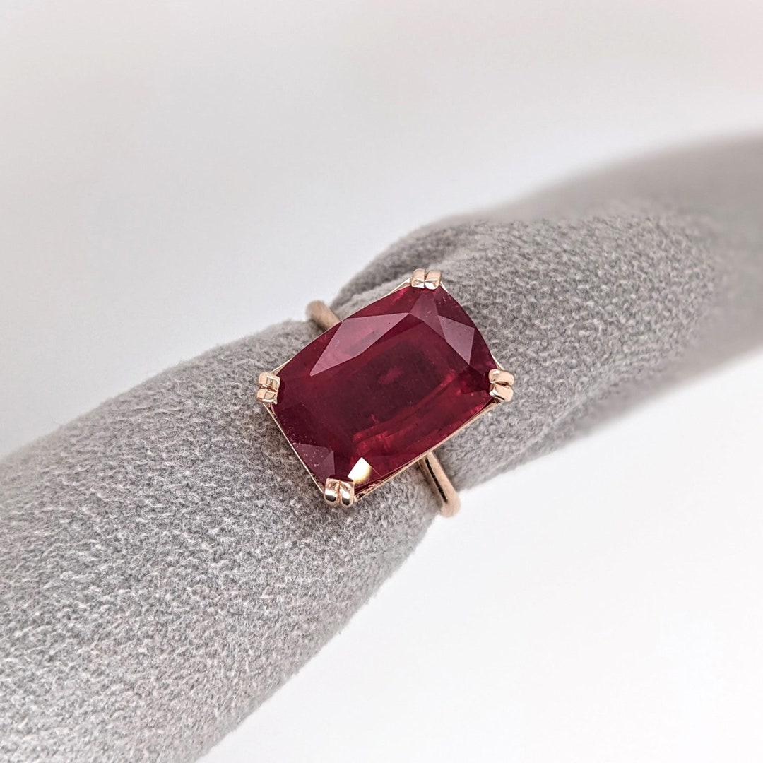 Classic Solitaire Madagascar Ruby Ring in Solid 14K Gold | Emerald Cut ...