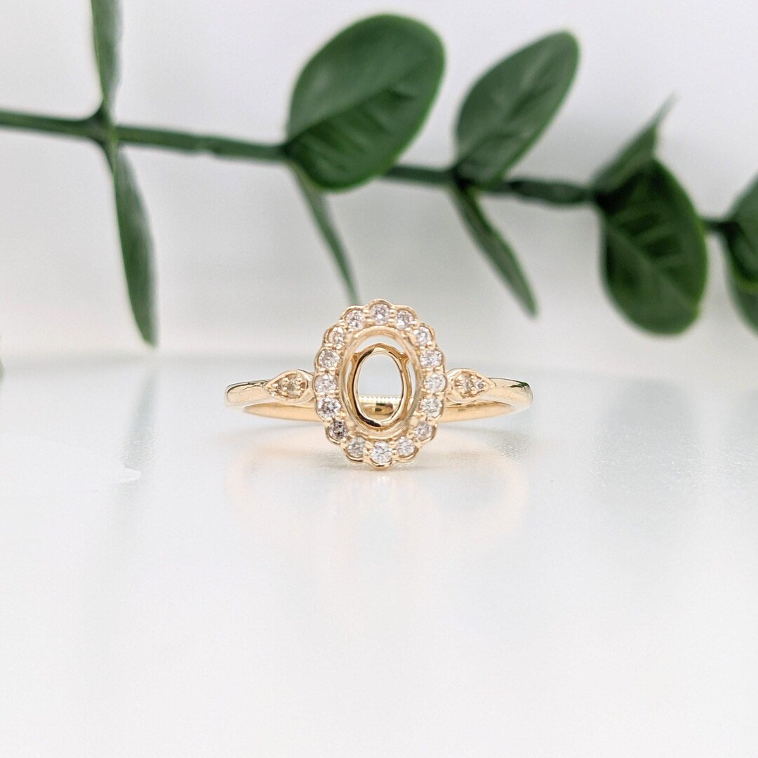 Lovely Scalloped Ring Setting W Natural Diamond Halo in Solid 14k Gold ...
