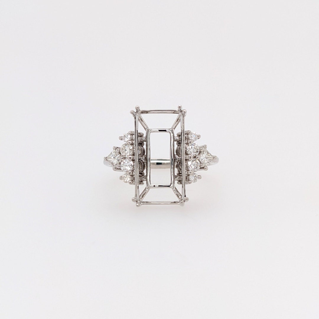 Emerald Cut Center Stone Ring Setting | Solid 14K Gold W Natural ...