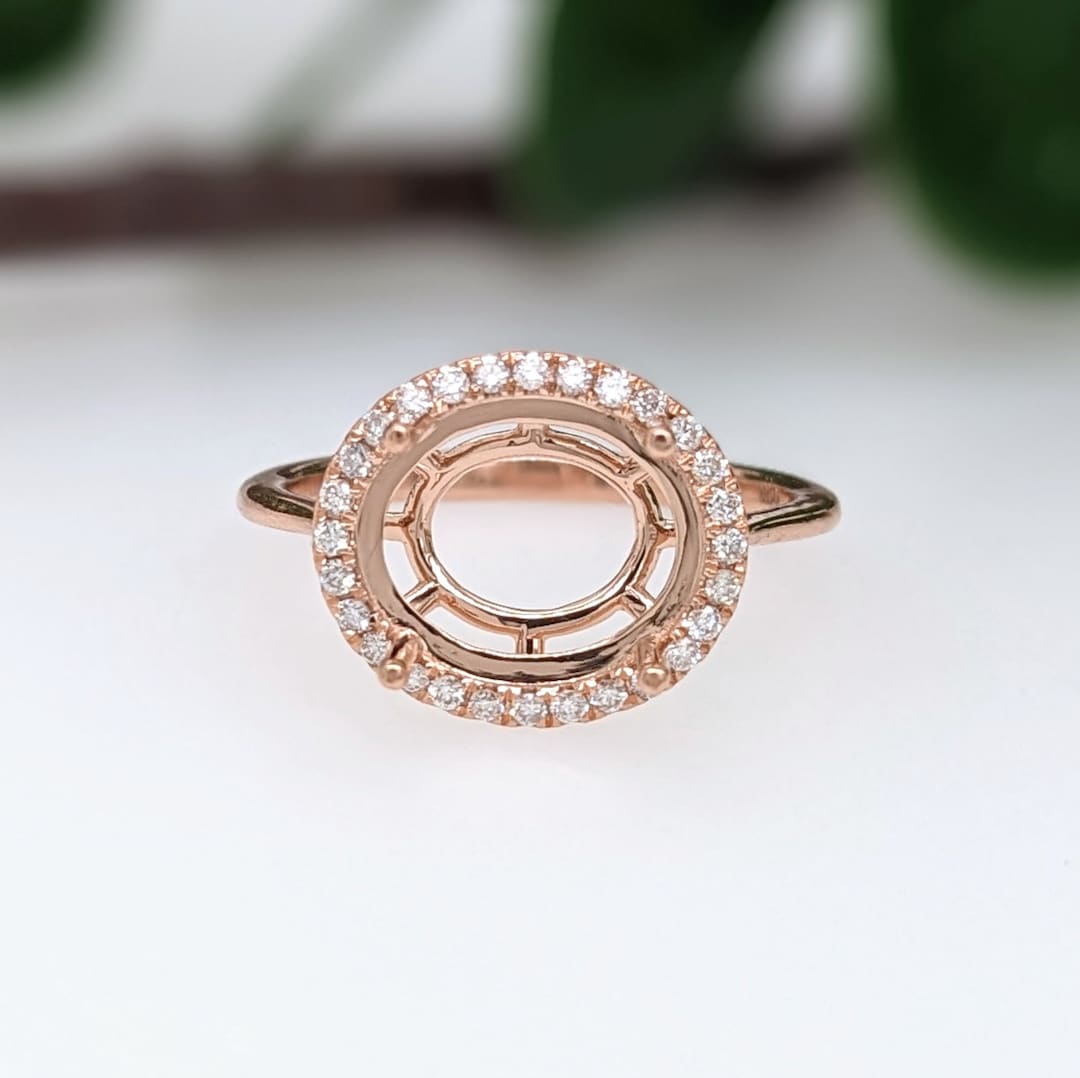East West Oval Ring Setting With Natural Diamond Accents - 14K Solid ...