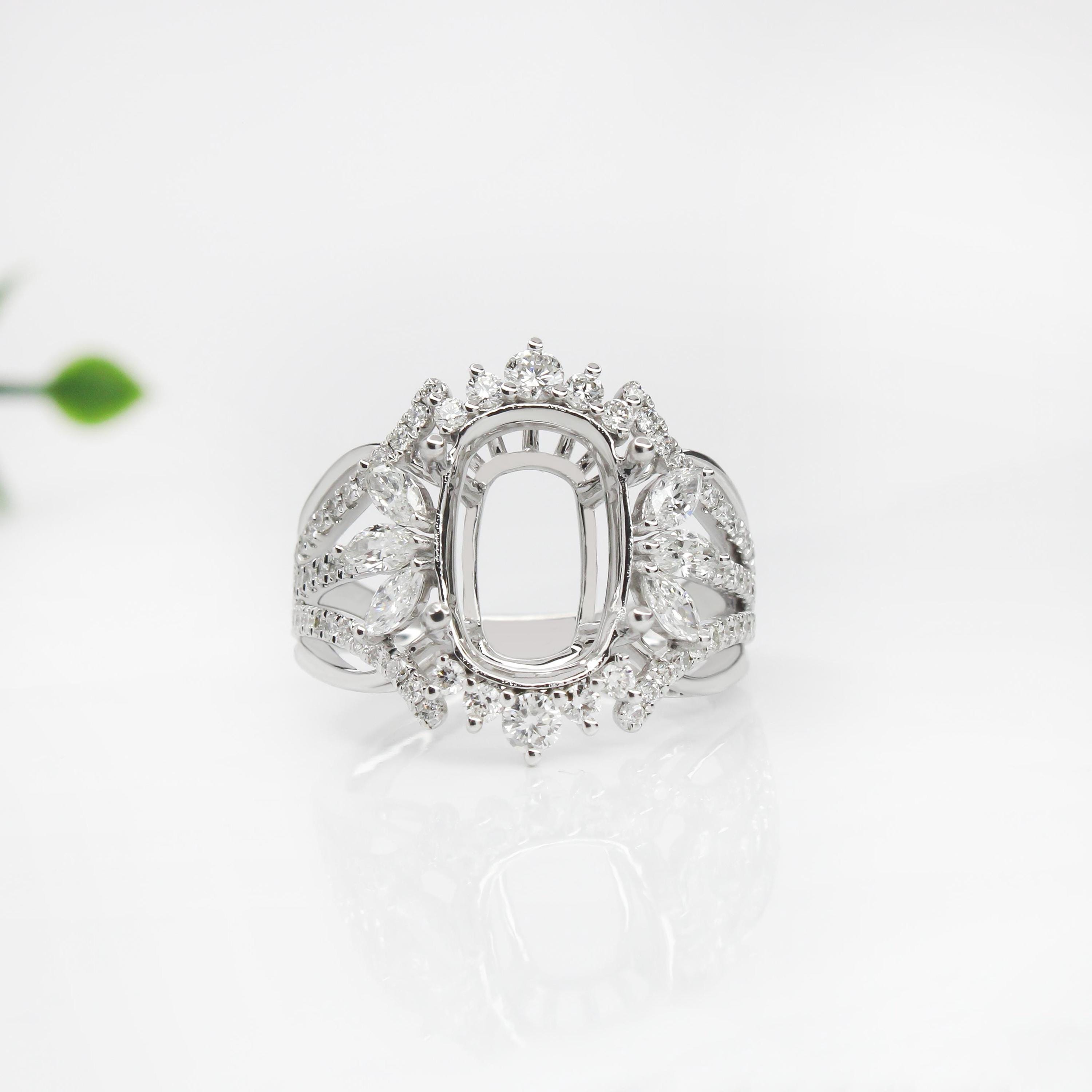 Ornate Split Shank Statement Ring Setting W Natural Diamonds in 14k ...