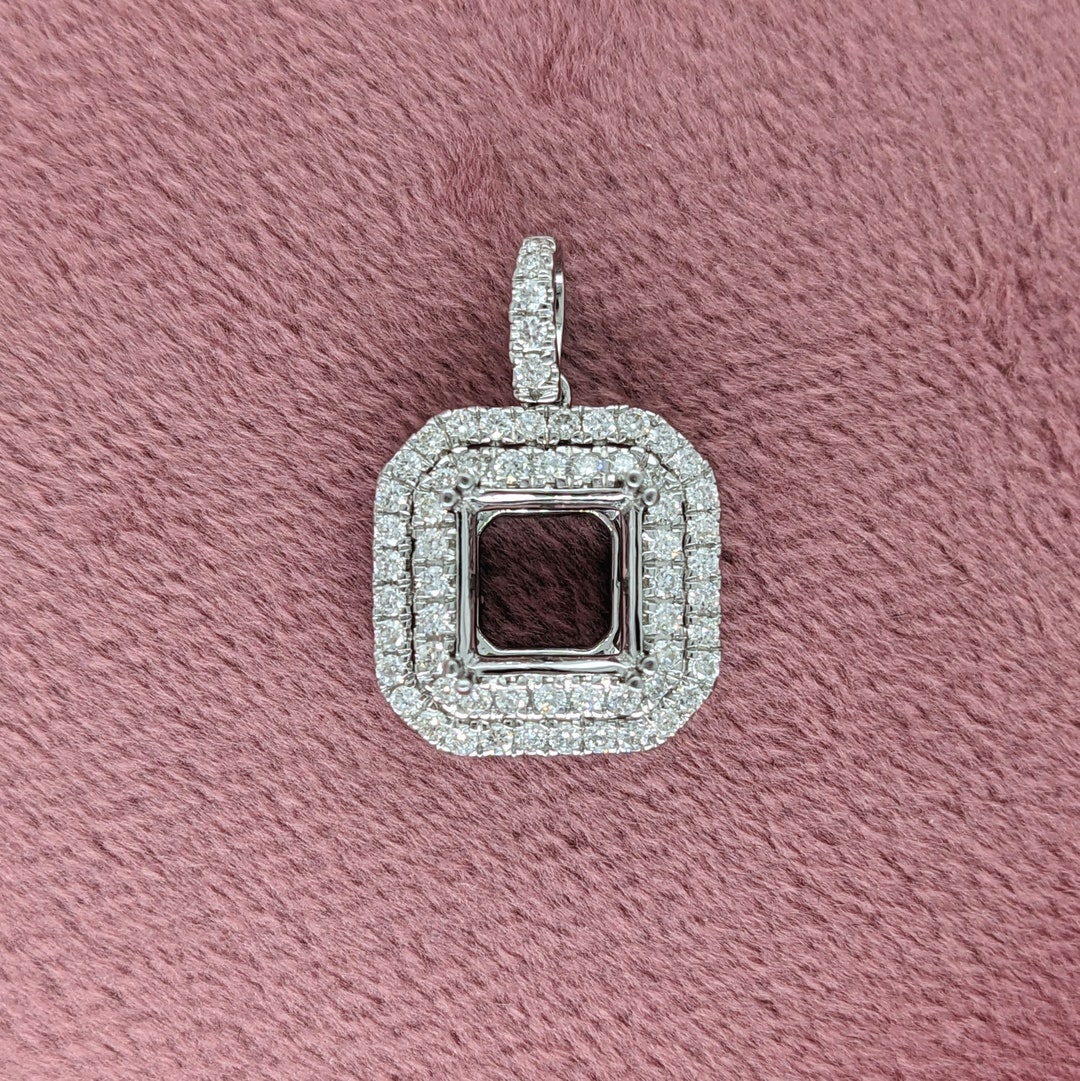 Cute Double Halo Pendant Semi-mount in Solid 14k Gold Princess Cut 6mm ...