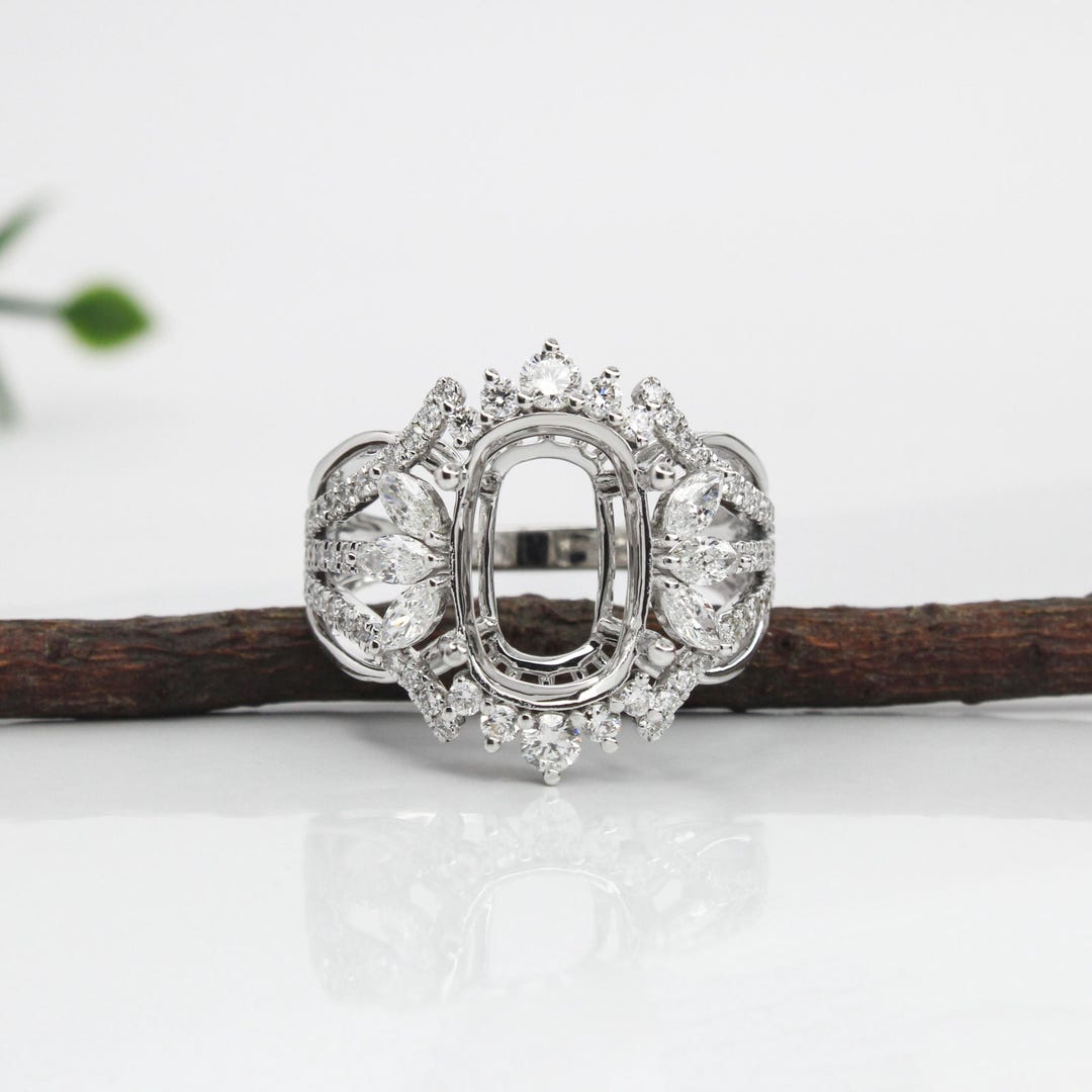 Ornate Split Shank Statement Ring Setting W Natural Diamonds in 14k ...