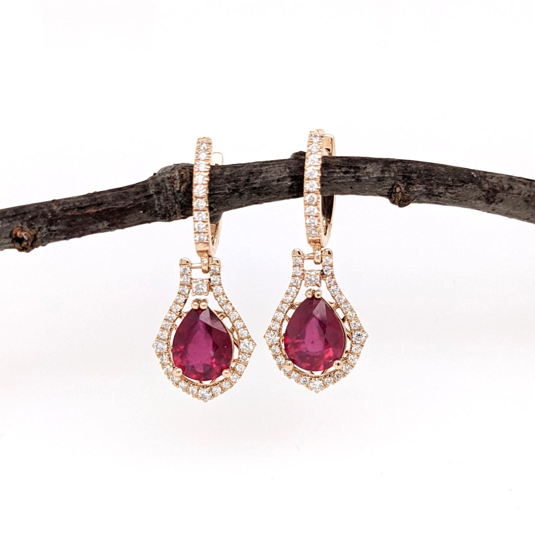 Red Ruby Drop Earrings W Natural Earth Mined Diamonds in 14k Solid Gold ...