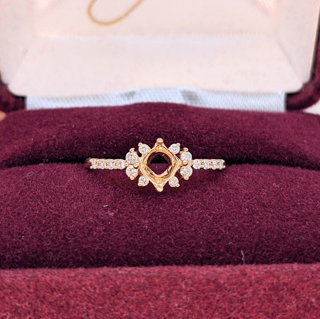 Cute Diamond Ring Semi Mount in 14K Gold Asscher 4.5mm Dainty ...