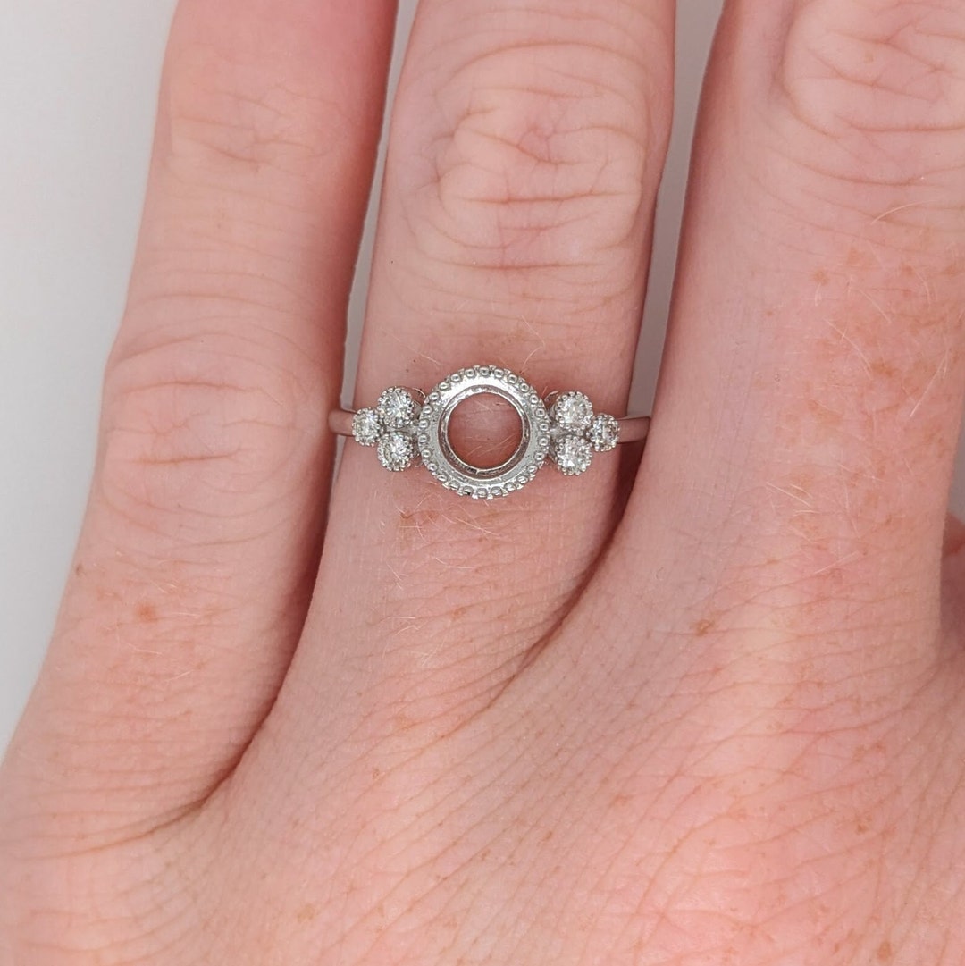 Bezel Ring Semi Mount in Solid 14k Gold W Earth Mined Diamond Accents ...