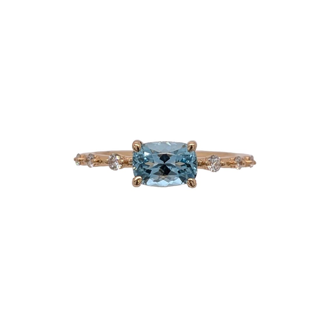 Saturated Aquamarine and Diamond Accent Ring in Solid 14K Gold Cushion ...