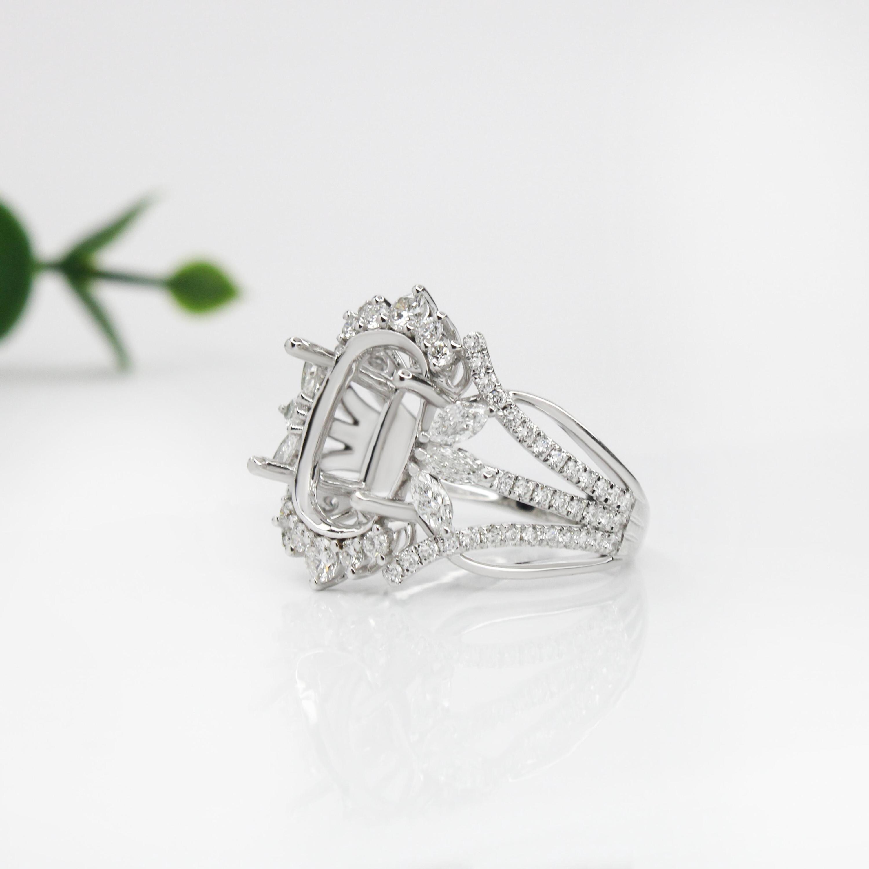 Ornate Split Shank Statement Ring Setting W Natural Diamonds in 14k ...