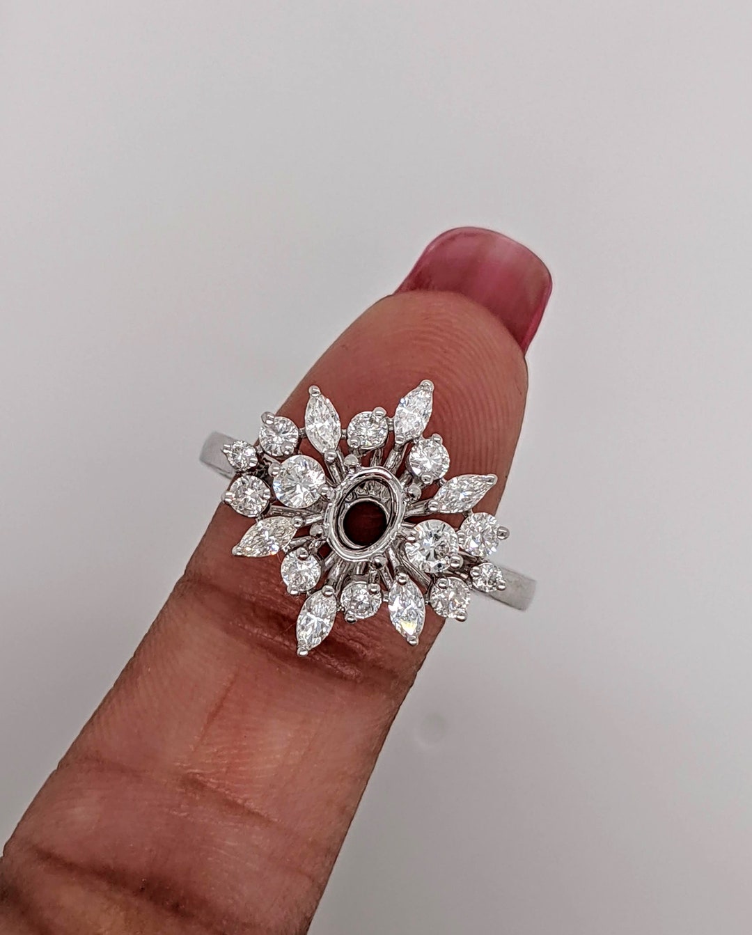Snowflake Diamond Ring Semi Mount in 14K Gold Oval 5x4mm - Etsy Singapore