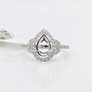 Pear Shape Halo Ring Semi Mount With Natural Diamonds in 14K Solid Gold ...