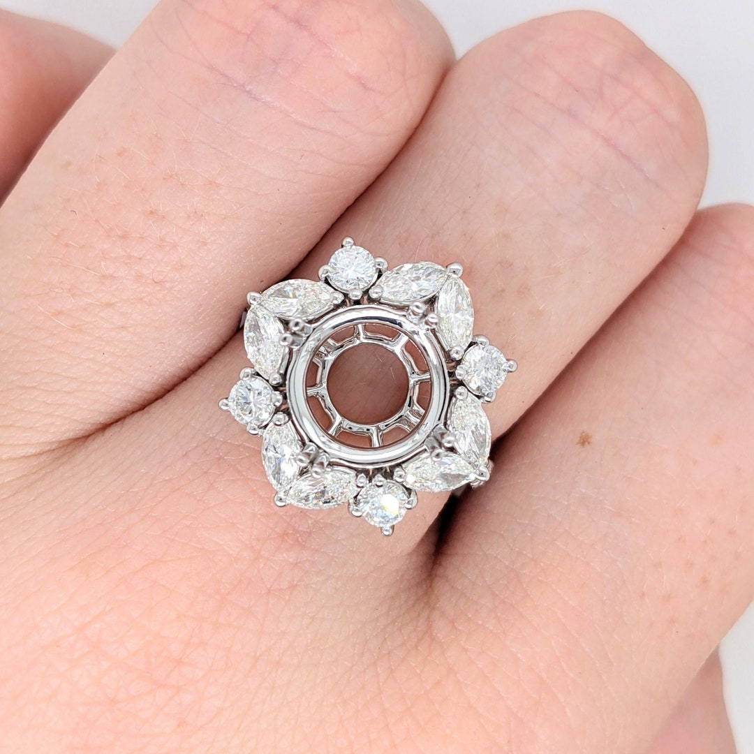 Vintage Snowflake Ring Setting W Marquise & Round Diamond Accents in ...