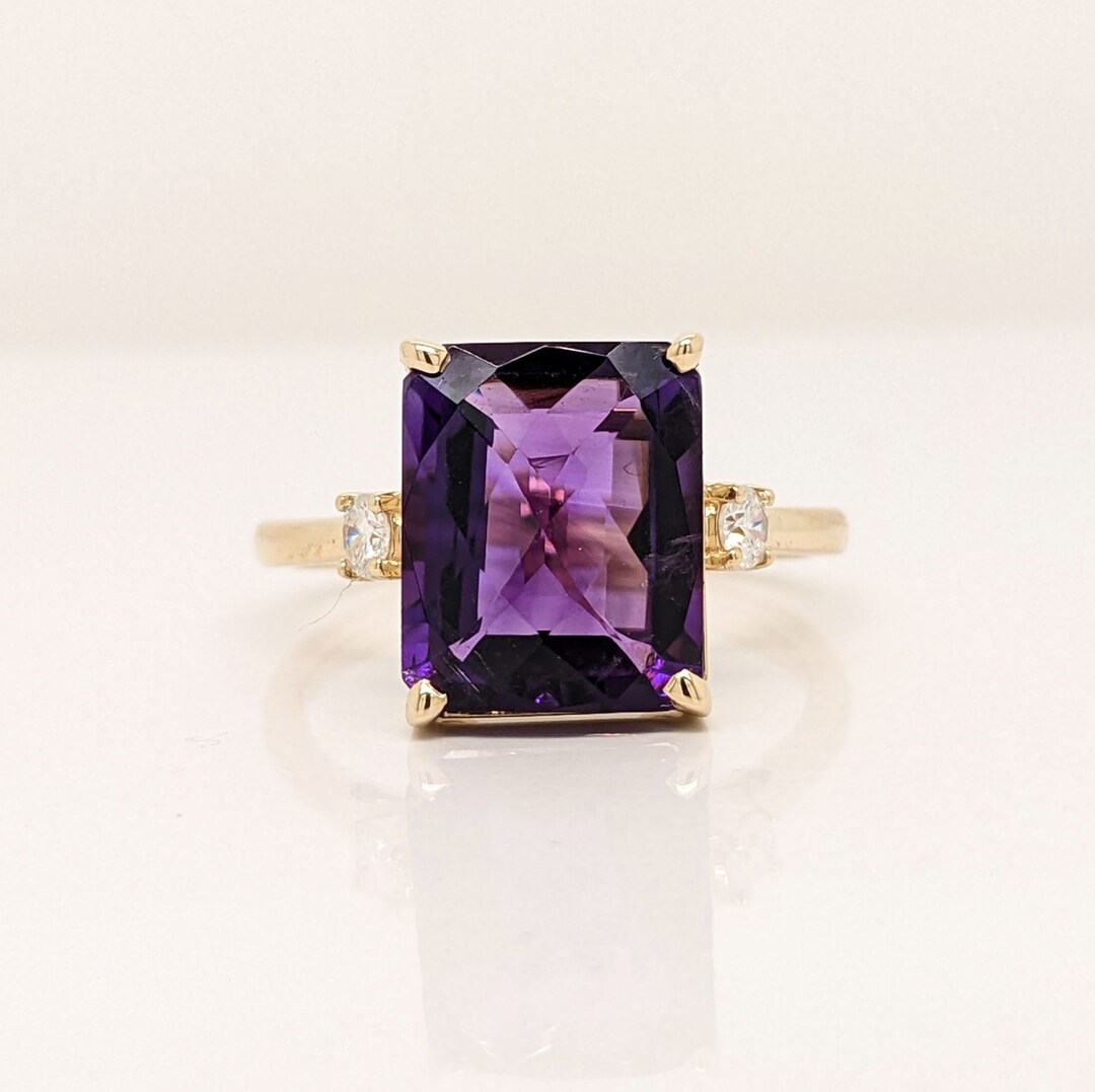 Royal Purple Amethyst Ring in Solid 14K Gold With Natural Diamond ...