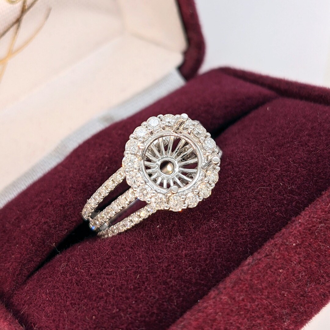 Gorgeous Triple Band Large Diamond Halo Ring Semi Mount in Solid 14k ...