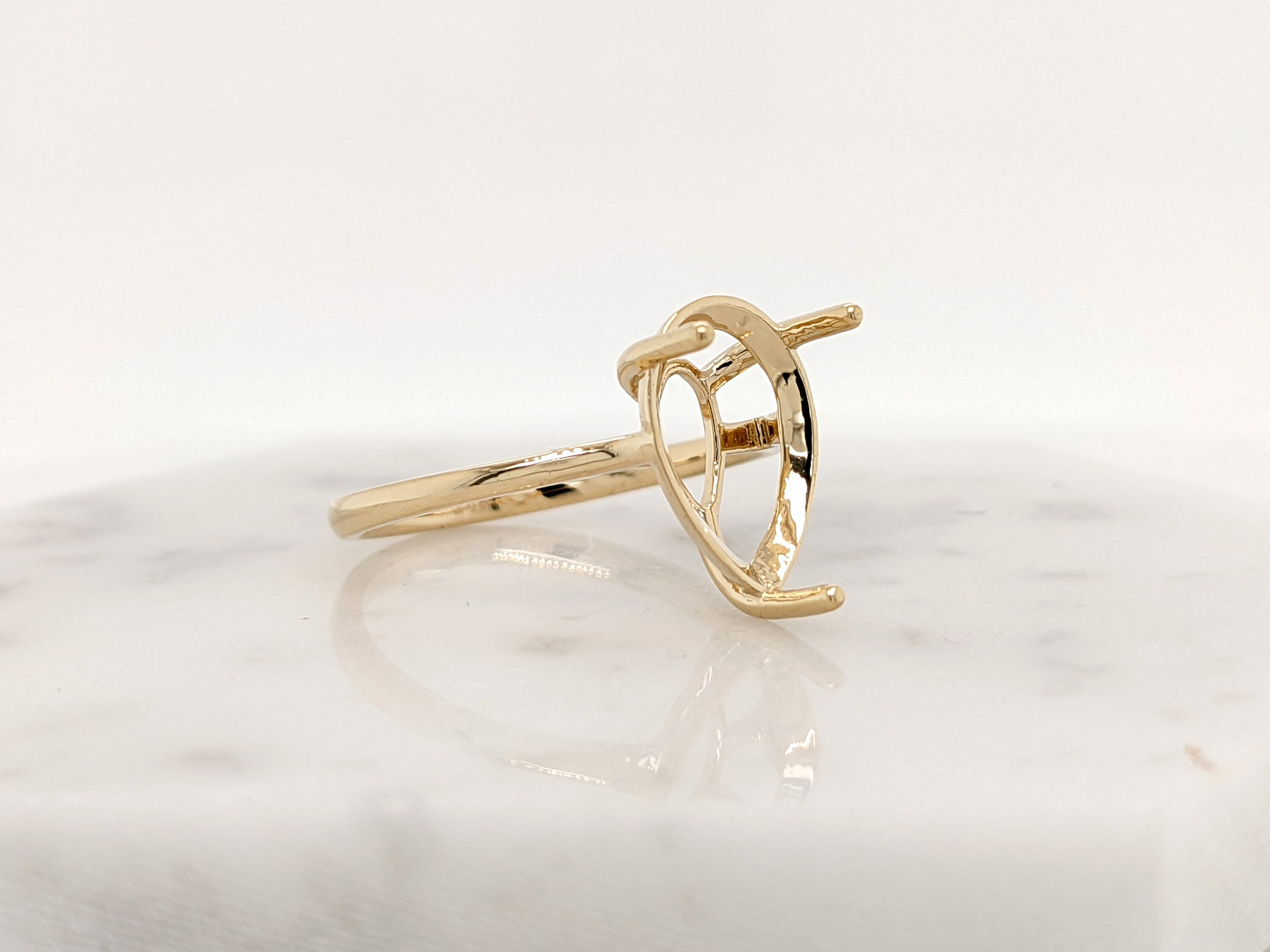 Dainty Pear Shape Ring Mount 14K Solid Gold Tear Drop 12x8mm - Etsy