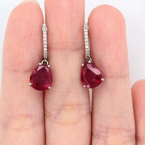 Dangly Pigeon Blood Red Ruby Drop Earrings in 14k Solid White Gold With ...