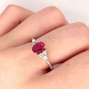 Bright Red Ruby Ring W Natural Earth Mined Diamond Accents in Solid 14k ...