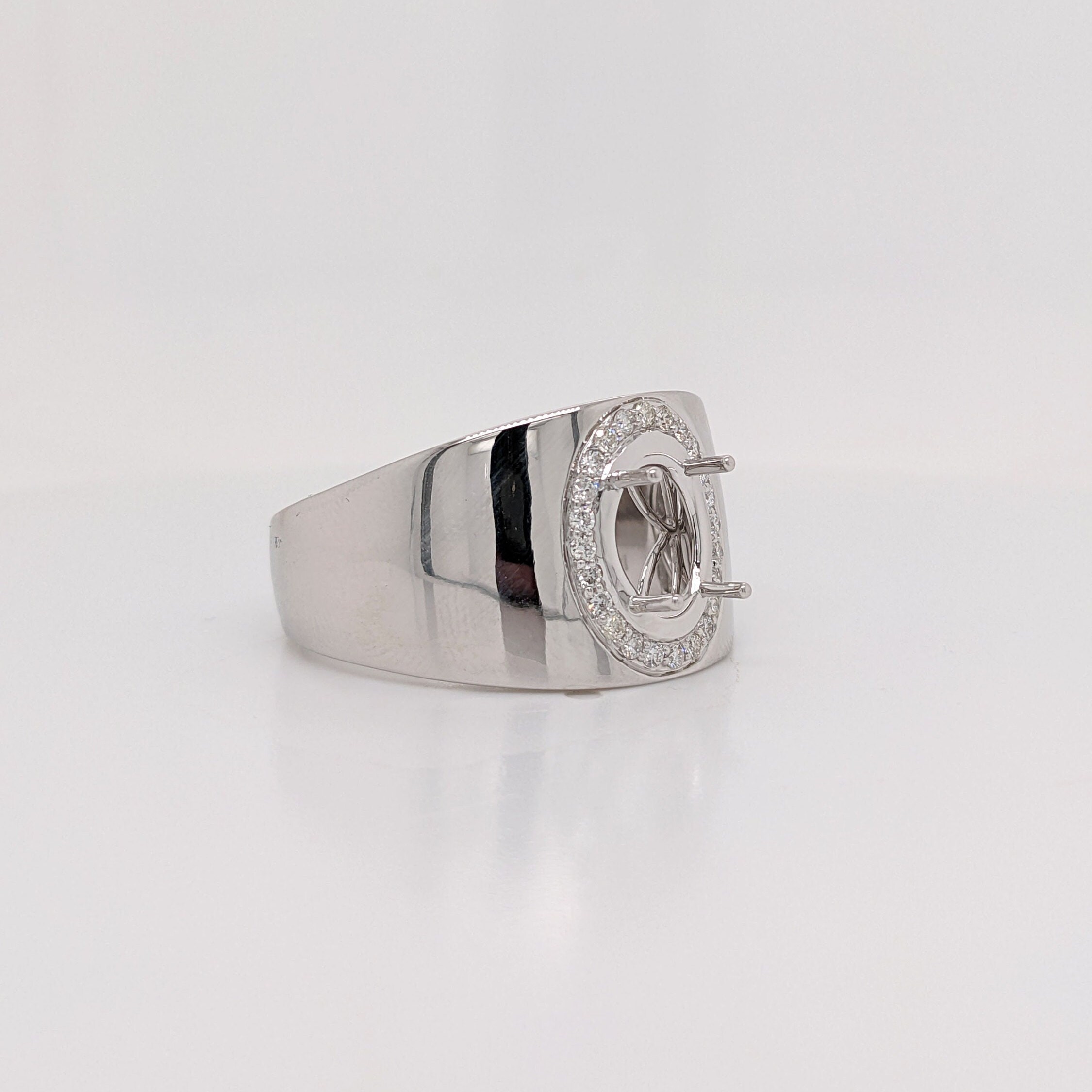 Wide Ring Semi Mount in 14K Solid Gold W Diamond Accents 2 - Etsy