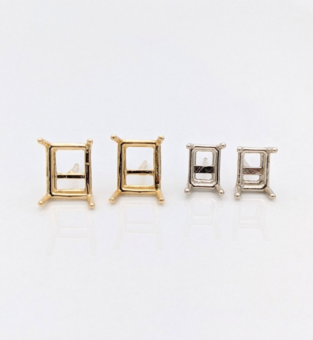 Push Back Mounting 14k Gold Emerald Cut Solitaire Stud Earring Findings ...