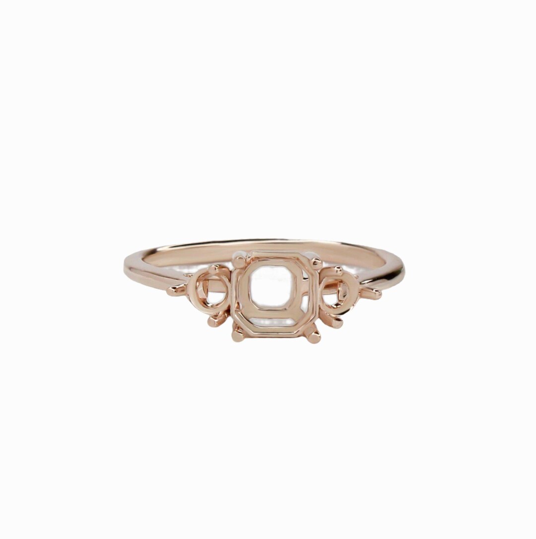 14K Solid Gold Emerald Cut Ring Mount for 6x5mm Stone – Classic ...