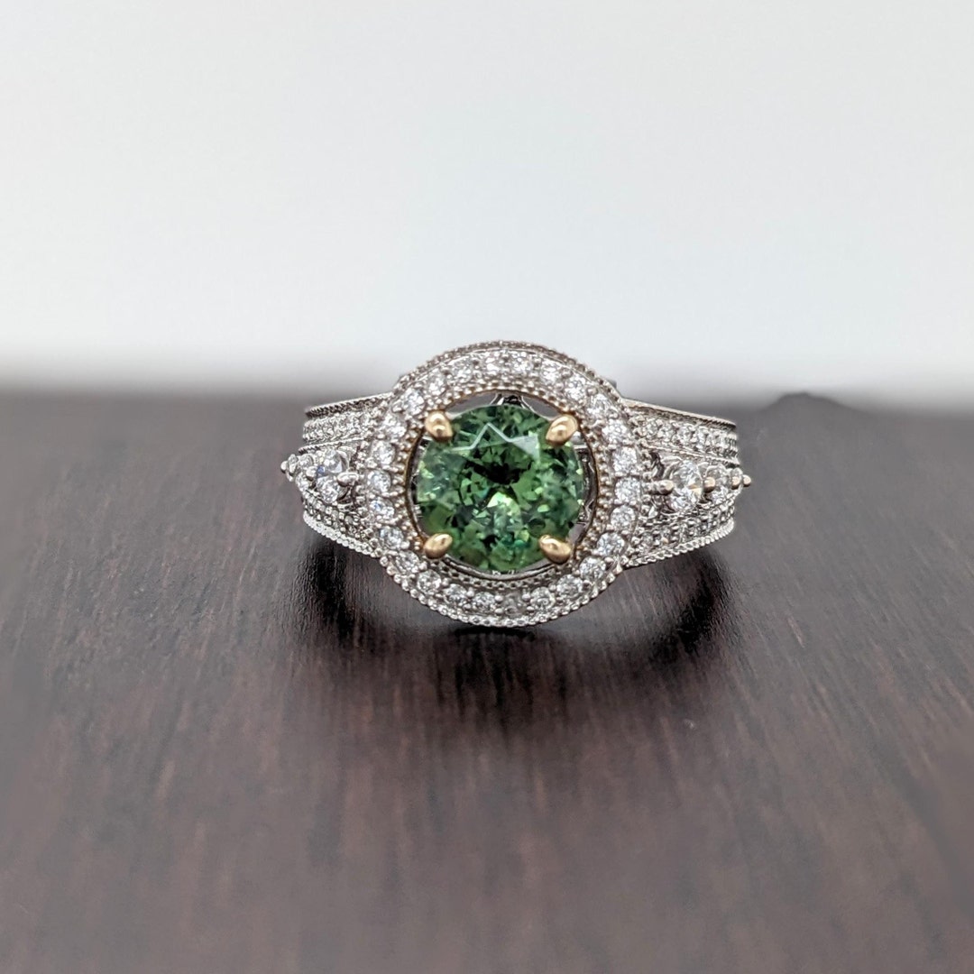 Elegant Demantoid Ring W Natural Earth Mined Diamonds in Solid 14k Dual ...